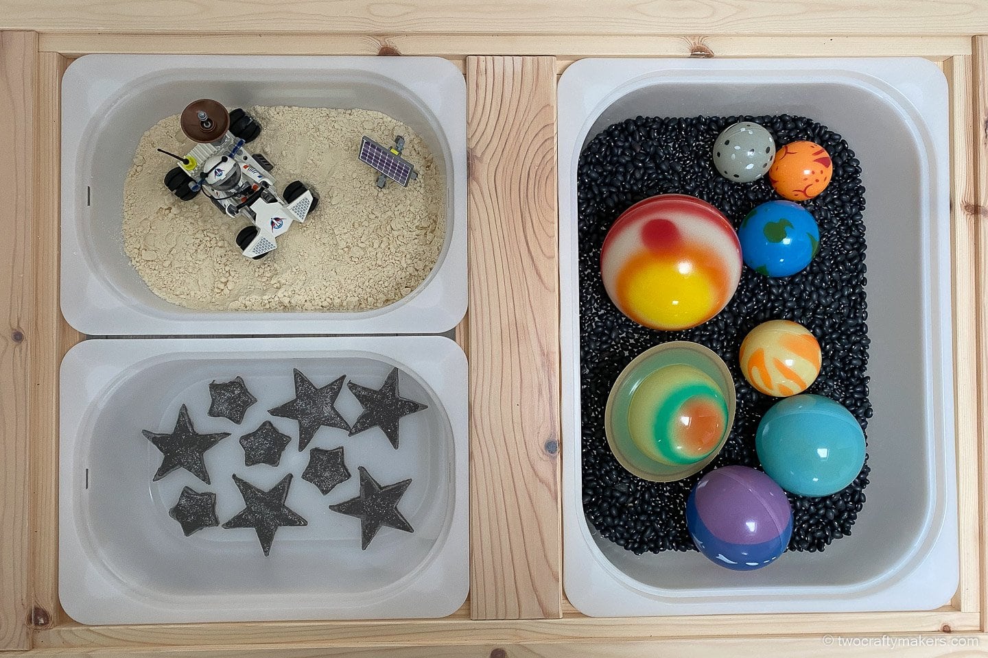 5 Easy and Fun Space Sensory Bin Ideas - Two Crafty Makers